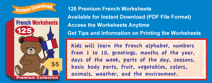 Premium French Worksheets Collection from the Kindergarten Worksheets Store