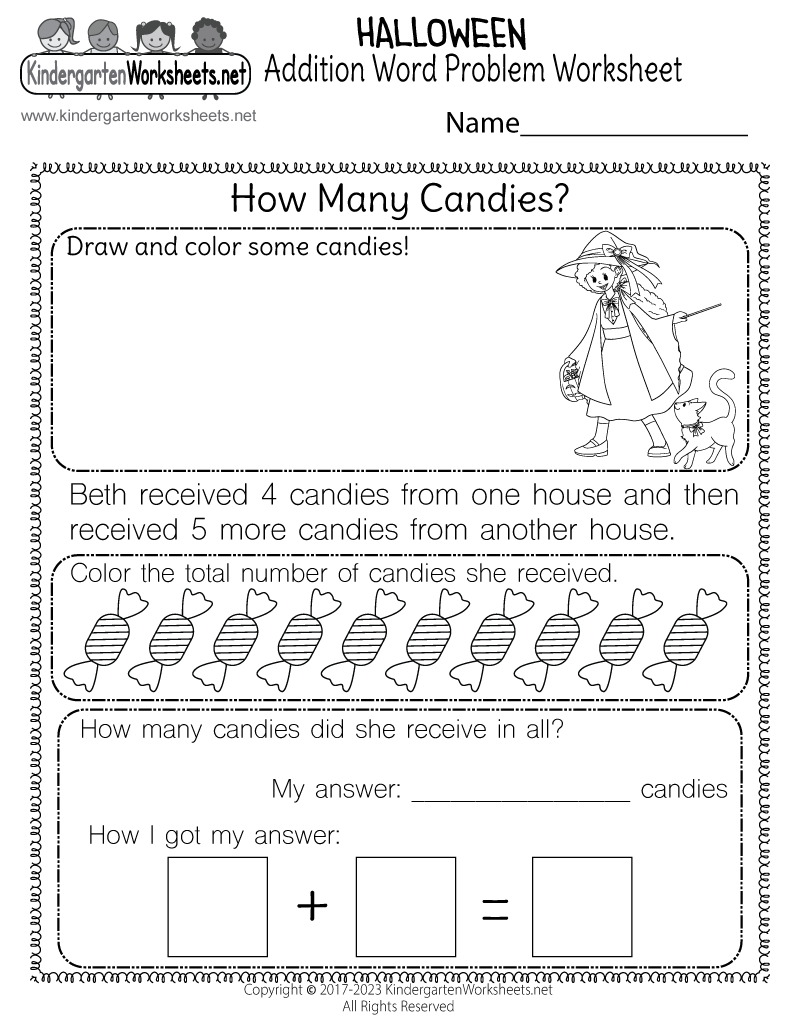 Free Printable Halloween Word Problems Worksheet For Kindergarten
