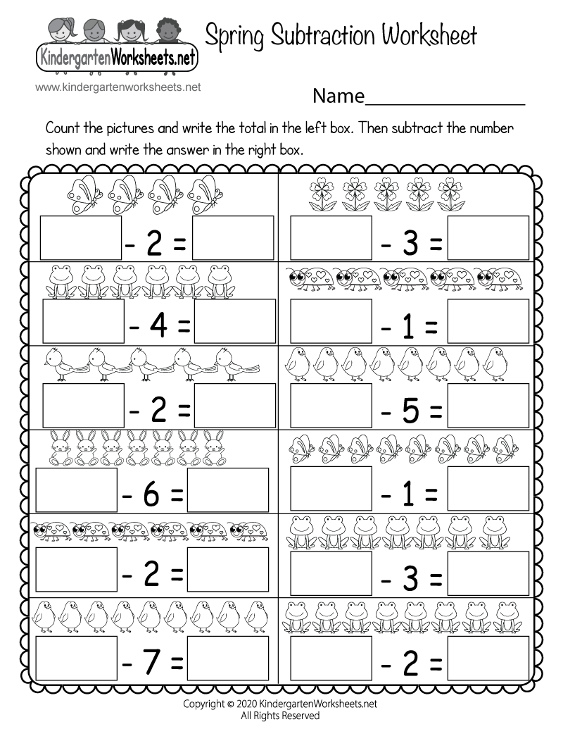 Spring Subtraction Worksheet With Pictures For Kindergarten Spring Subtraction Worksheet With Pictures For Kindergarten
